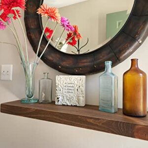 Joel's Antiques Floating Wall Shelf, Solid Pine, Shelving for Bathroom, Kitchen, Living Room, Patented Easy Install, Medium Brown, 30" x 8" x 2"