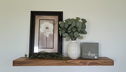 Joel's Antiques Floating Wall Shelf, Solid Pine, Shelving for Bathroom, Kitchen, Living Room, Patented Easy Install, Medium Brown, 30" x 8" x 2"