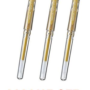 Uni Ball Signo Gel Ink Pens -Medium Point 1.0mm-Gold Ink-value Set of 3(With our shop original description of goods)