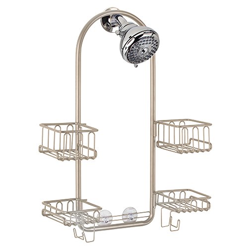 InterDesign Classico Handheld Shower Head Bathroom Caddy – Storage Shelves for Tall Shampoo and Conditioner Bottles, Satin