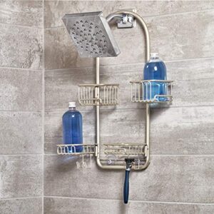 InterDesign Classico Handheld Shower Head Bathroom Caddy – Storage Shelves for Tall Shampoo and Conditioner Bottles, Satin