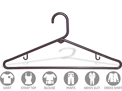 Brown Plastic Tubular Top Hanger with Fixed Bar, Space Saving Tube Hangers with Hooks for Hanging Straps (Set of 36) by The Great American Hanger Company