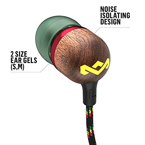 House of Marley Smile Jamaica: Wired Earphones with Microphone, Noise Isolating Design, and Sustainable Materials (Rasta)