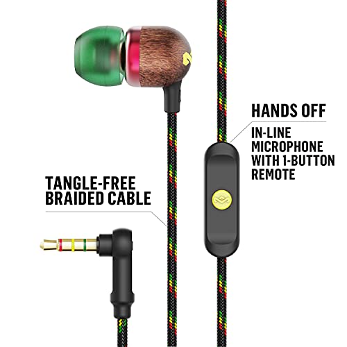 House of Marley Smile Jamaica: Wired Earphones with Microphone, Noise Isolating Design, and Sustainable Materials (Rasta)