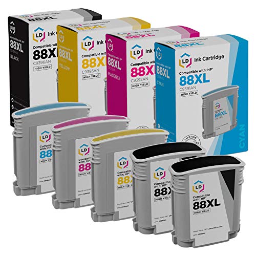 LD Products Remanufactured Ink Cartridge Replacement for HP 88XL High Yield (2 Black, 1 Cyan, 1 Magenta, 1 Yellow, 5-Pack)