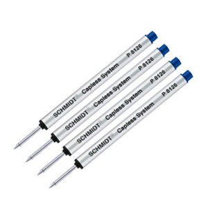 4 pack - schmidt p8126 short version at 3.88" capless rollerball refill - blue