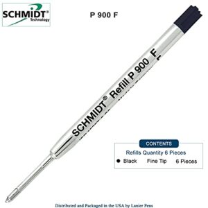 6 Pack - Refill Black-P900-Fine Tip Schmidt Parker Style Ballpoint Refill