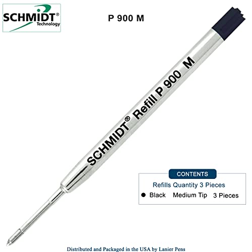 3 Pack - Ball Point Refill - Black Ink Medium Schmidt P900 Parker Style