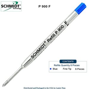 6 Pack - Blue-P900-Fine Tip Schmidt Parker Style Ballpoint Refill