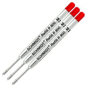 3 pack - med-red ink p900 schmidt parker style ballpoint refill