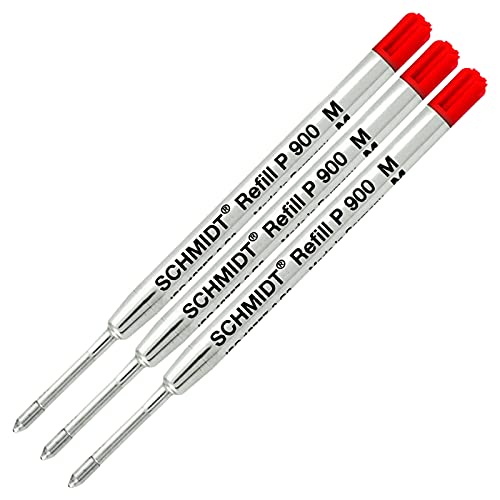 3 Pack - Med-Red Ink P900 Schmidt Parker Style Ballpoint Refill