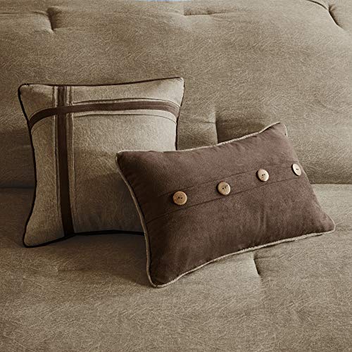 Madison Park Boone Cozy Comforter Set, Faux Suede, Deluxe Hotel Styling All Season Down Alternative Bedding Matching Shams, Decorative Pillow, Queen (90 in x 90 in), Rustic Brown 7 Piece