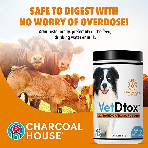 VetDtox 1qt Activated Charcoal Powder for All Kinds of Pets & Livestock, Dog, Cat, Chicken, Horses and More - for Diarrhea, Gas Relief, Liver Support