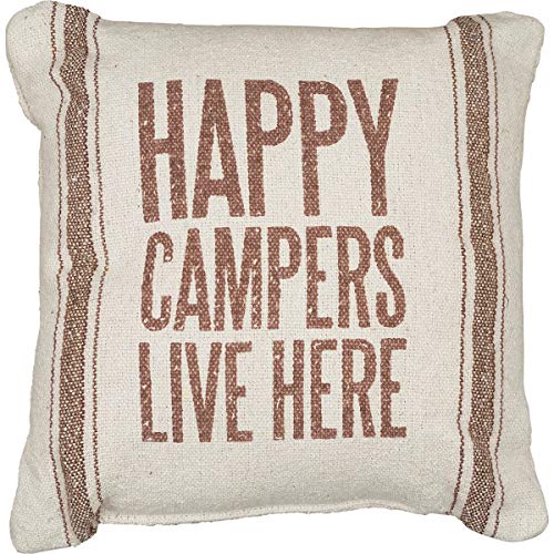 Primitives by Kathy 21686 Dark Striped Pillow, 10" x 10", Happy Campers