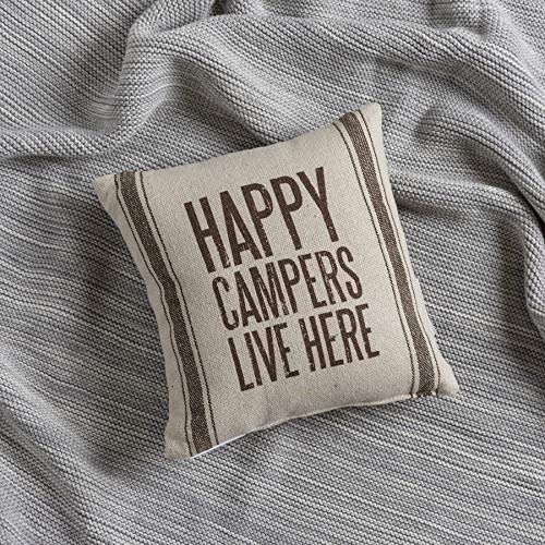 Primitives by Kathy 21686 Dark Striped Pillow, 10" x 10", Happy Campers