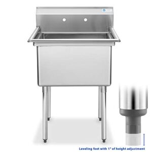 GRIDMANN 30" Wide Stainless Steel Kitchen Prep & Utility Sink, 1 Compartment NSF Commercial Sink with 24" x 24" Bowl for Restaurant, Laundry, Garage