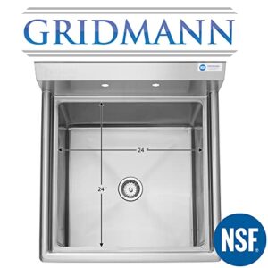 GRIDMANN 30" Wide Stainless Steel Kitchen Prep & Utility Sink, 1 Compartment NSF Commercial Sink with 24" x 24" Bowl for Restaurant, Laundry, Garage