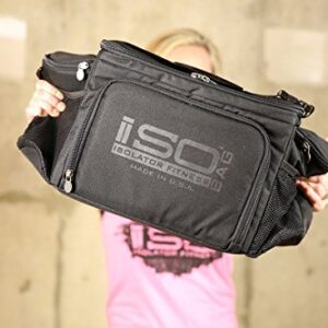 Meal Prep Lunch Box ISOBAG - Large Insulated 6 Meal Prep Bag/Cooler with 12 Containers, 3 Ice Packs & Shoulder Strap (Blackout) - Made in USA