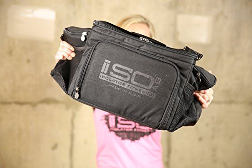 Meal Prep Lunch Box ISOBAG - Large Insulated 6 Meal Prep Bag/Cooler with 12 Containers, 3 Ice Packs & Shoulder Strap (Blackout) - Made in USA