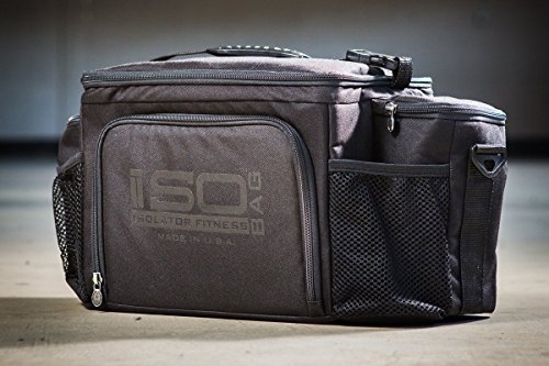 Meal Prep Lunch Box ISOBAG - Large Insulated 6 Meal Prep Bag/Cooler with 12 Containers, 3 Ice Packs & Shoulder Strap (Blackout) - Made in USA