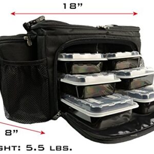 Meal Prep Lunch Box ISOBAG - Large Insulated 6 Meal Prep Bag/Cooler with 12 Containers, 3 Ice Packs & Shoulder Strap (Blackout) - Made in USA