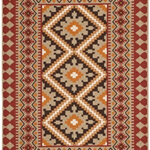 SAFAVIEH Veranda Collection Accent Rug - 4' x 5'7", Red & Natural, Boho Design, Non-Shedding & Easy Care, Indoor/Outdoor & Washable-Ideal for Patio, Backyard, Mudroom (VER099-0334)