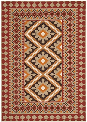 SAFAVIEH Veranda Collection Accent Rug - 4' x 5'7", Red & Natural, Boho Design, Non-Shedding & Easy Care, Indoor/Outdoor & Washable-Ideal for Patio, Backyard, Mudroom (VER099-0334)