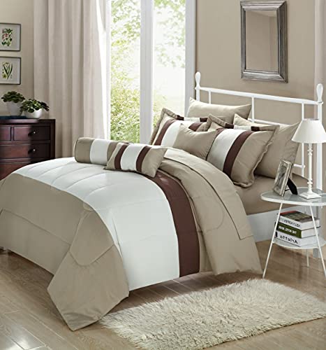 Chic Home CS0640-701-AN 10 Piece Serenity Comforter Set, Queen, Beige