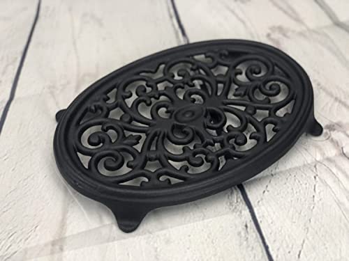 Matte Black Oval Filigree Steamer Trivet