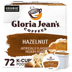 gloria jean's coffees hazelnut, single-serve keurig k-cup pods, flavored medium roast coffee, 72 count