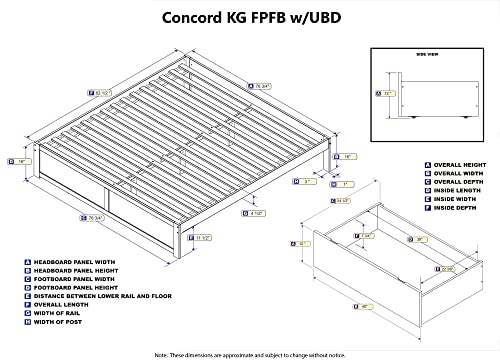 AFI Concord King Platform Bed with Flat Panel Footboard and Urban Bed Drawers in Walnut