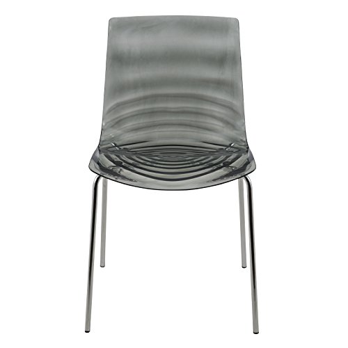 LeisureMod Astor Water Ripple Design Modern Lucite Dining Side Chair with Metal Legs, Transparent Black