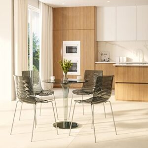 LeisureMod Astor Water Ripple Design Modern Lucite Dining Side Chair with Metal Legs, Transparent Black