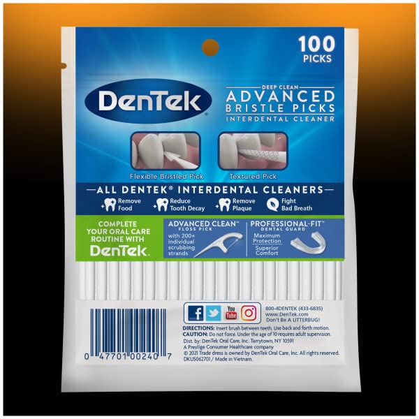 DenTek Deep Clean Bristle Picks, Removes Food & Plaque, 100 Count, (Pack of 6)