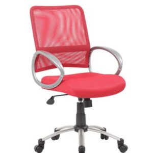 Boss Office Products Mesh Back Task Chair with Pewter Finish in Red