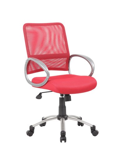 Boss Office Products Mesh Back Task Chair with Pewter Finish in Red