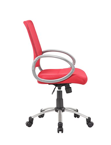 Boss Office Products Mesh Back Task Chair with Pewter Finish in Red