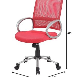 Boss Office Products Mesh Back Task Chair with Pewter Finish in Red