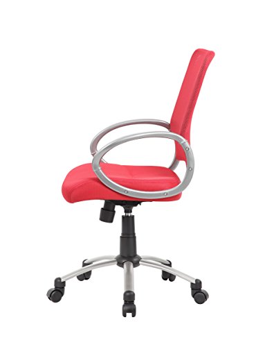 Boss Office Products Mesh Back Task Chair with Pewter Finish in Red