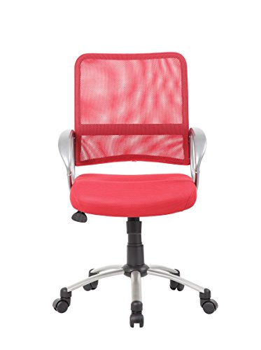 Boss Office Products Mesh Back Task Chair with Pewter Finish in Red