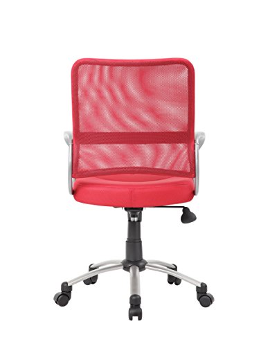 Boss Office Products Mesh Back Task Chair with Pewter Finish in Red