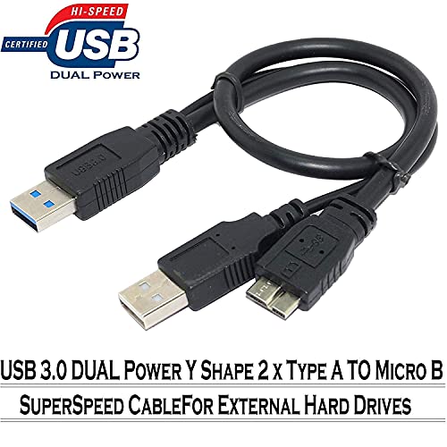 SAITECH IT 1 feet USB 3.0 Dual Power Y Shape 2 X Type a to Micro B high Speed Upto 5 Gbps Data Transfer Cable for External Hard Drives