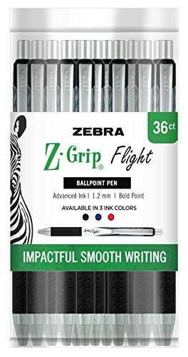 Zebra Pen Z-Grip Flight Retractable Pen, Bold Point, 1.2mm, Assorted colors, 36-Count