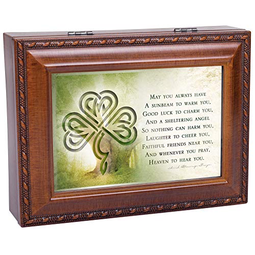 Cottage Garden Irish Prayer Always Have Shelter Woodgrain Rope Trim Jewelry Music Box Plays Irish Lullaby