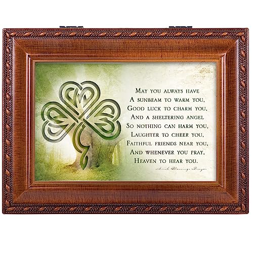 Cottage Garden Irish Prayer Always Have Shelter Woodgrain Rope Trim Jewelry Music Box Plays Irish Lullaby