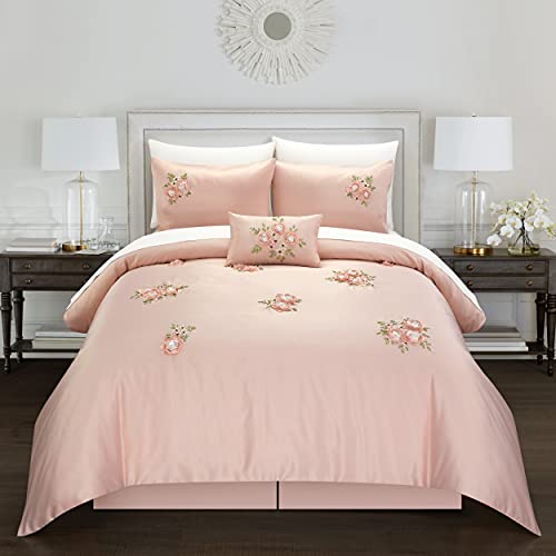 Chic Home Rosetta 5-Piece Comforter Set, Queen, Pink