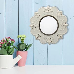 Stonebriar Decorative 8" Antique Off White Round Ceramic Accent Wall Mirror