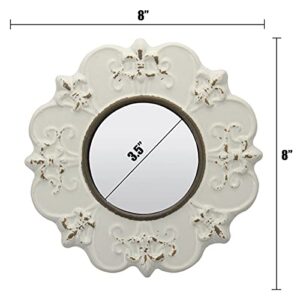 Stonebriar Decorative 8" Antique Off White Round Ceramic Accent Wall Mirror