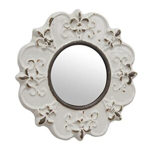 Stonebriar Decorative 8" Antique Off White Round Ceramic Accent Wall Mirror