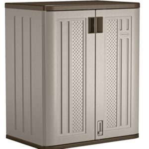 Suncast Base Resin Construction Storage-36 Garage Organizer with Shelving Holds up to 75 lbs. -Platinum Doors & Slate Top Storage Cabinet, Silver